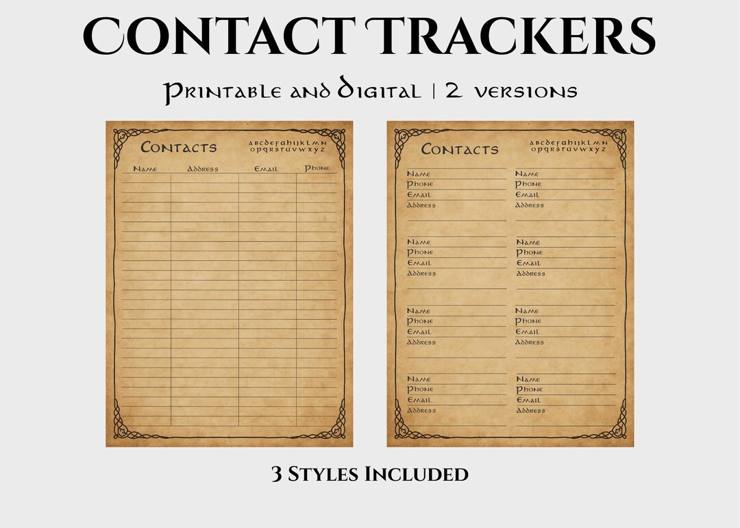 Fantasy Address Book Printable | Tolkien Inspired Contacts Tracker ...