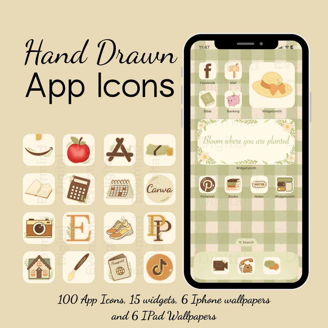 Cottagecore App Icons: Hand-drawn Ios Theme (digital Download) - Etsy
