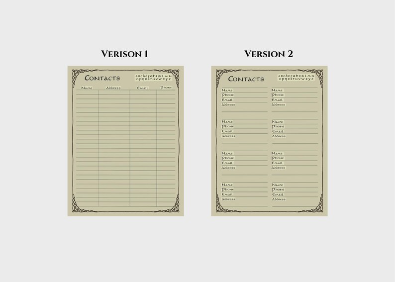 Fantasy Address Book Printable | Tolkien Inspired Contacts Tracker ...
