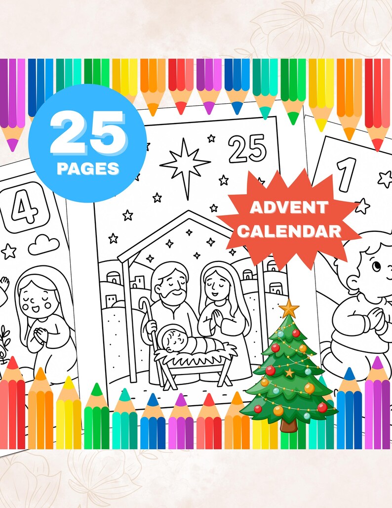 Christian Advent Calendar Coloring Pages: Bible Verse, Sunday School ...