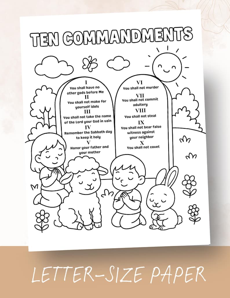 Ten Commandments Coloring Page - Bible Verse for Kids - Instant ...
