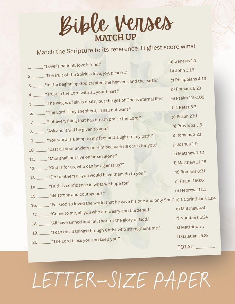 Printable Bible Verses Match up for Kids, Old Testament Activity ...