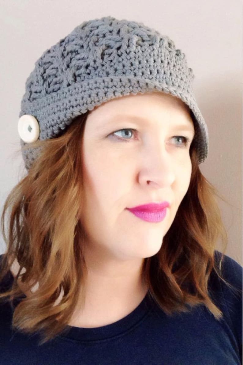 Crochet Pattern for Diagonal Weave Newsboy Beanie Hat 6 | Etsy