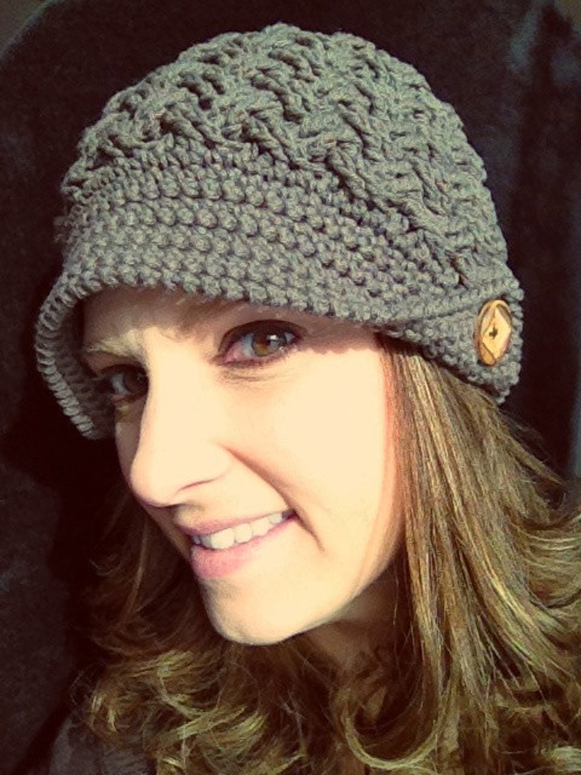 Crochet Pattern for Diagonal Weave Newsboy Beanie Hat 6 | Etsy