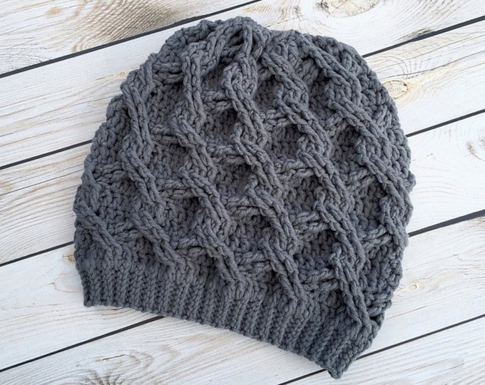 Set of 2 Crochet Patterns for Diagonal Weave Beanie or Newsboy and Boot ...