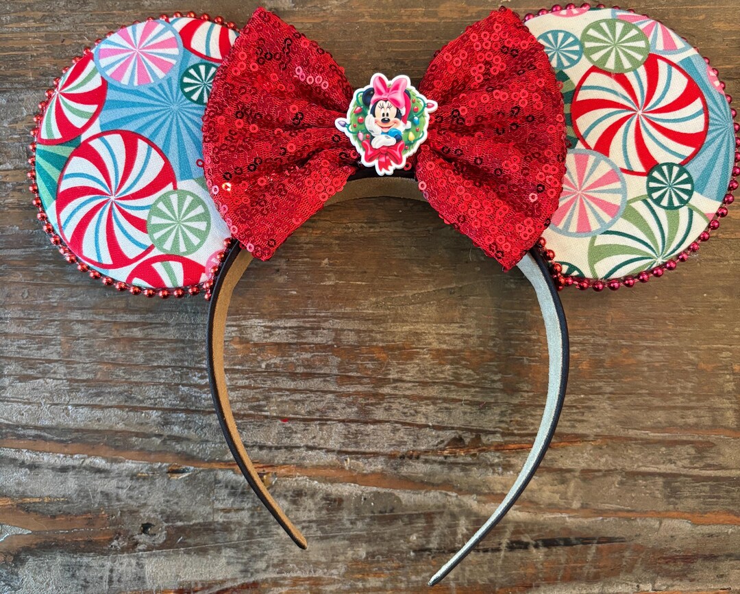Handmade Peppermint Ears, Christmas Candy Headband, Green Sequin Bow - Etsy
