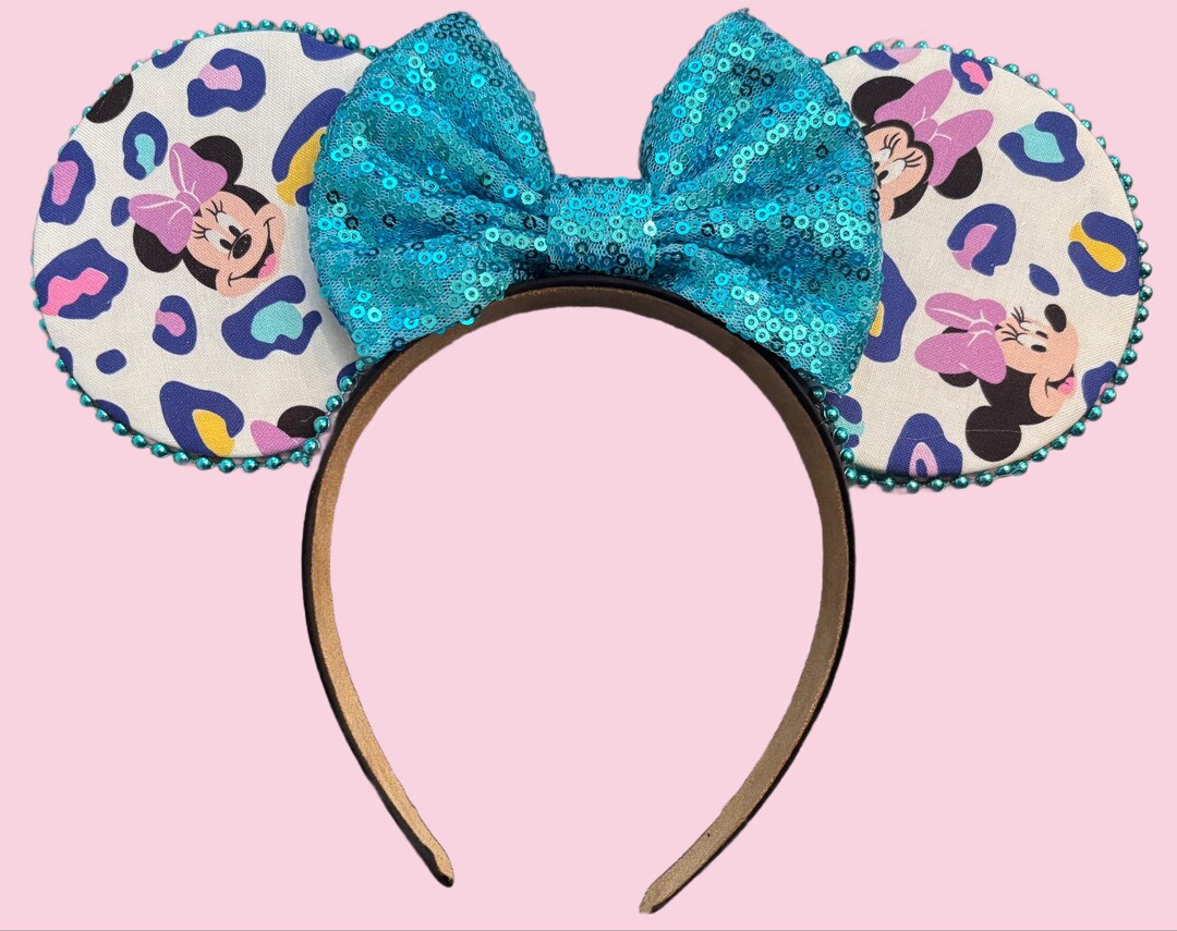 Mouse Leopard Print Ears, Handmade Disney-inspired Headband With Teal ...