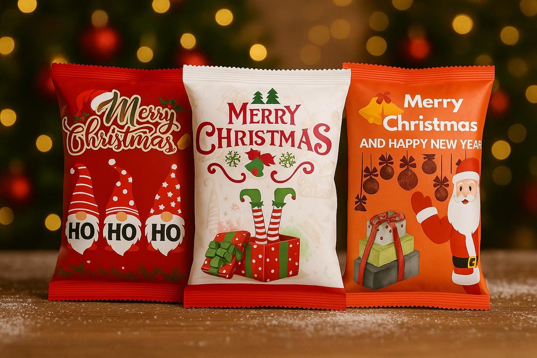 Christmas Chip Bag Template Set of 3, Holiday Party Favor Wrapper ...