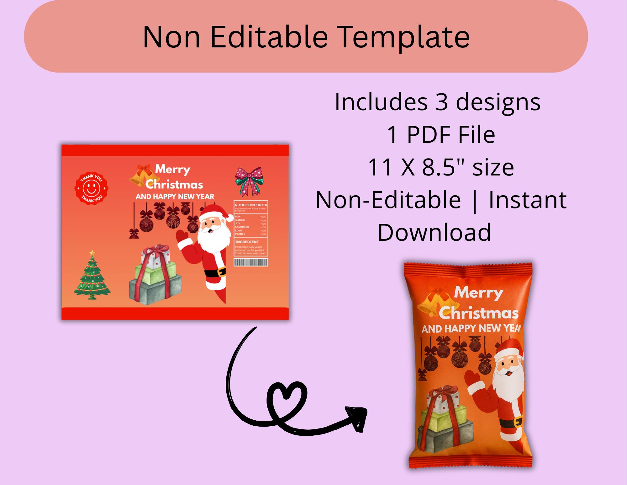 Christmas Chip Bag Template Set of 3, Holiday Party Favor Wrapper ...