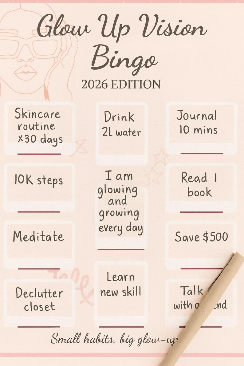 2026 Printable Vision Board Bingo Card, New Year Resolution Tracker ...