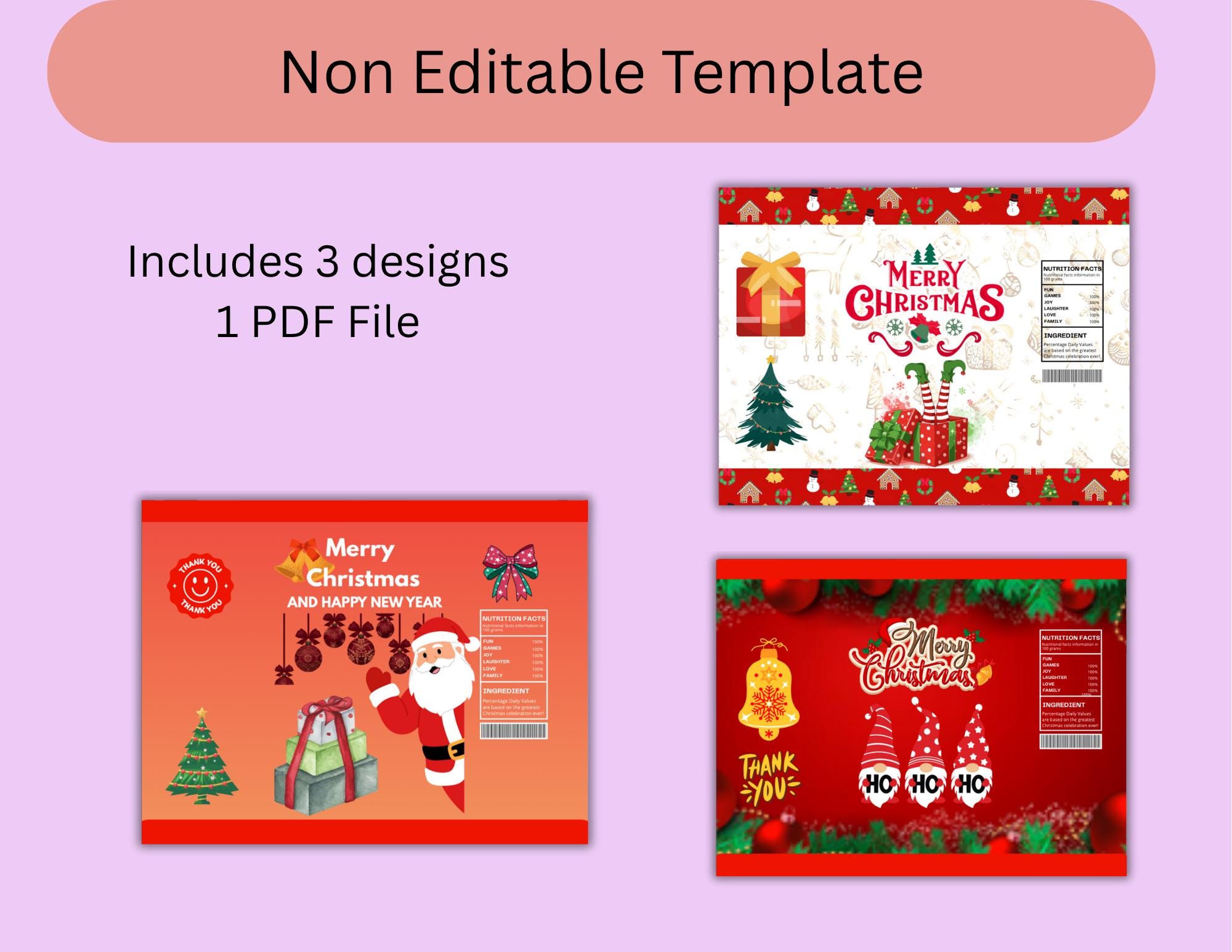 Christmas Chip Bag Template Set of 3, Holiday Party Favor Wrapper ...