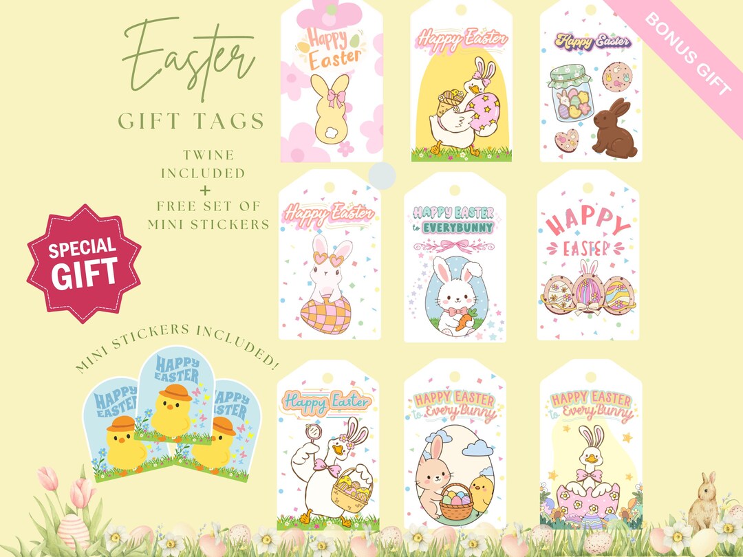 Easter Bunny Gift Tags, Pastel Spring Basket, Teacher Classroom Favor ...