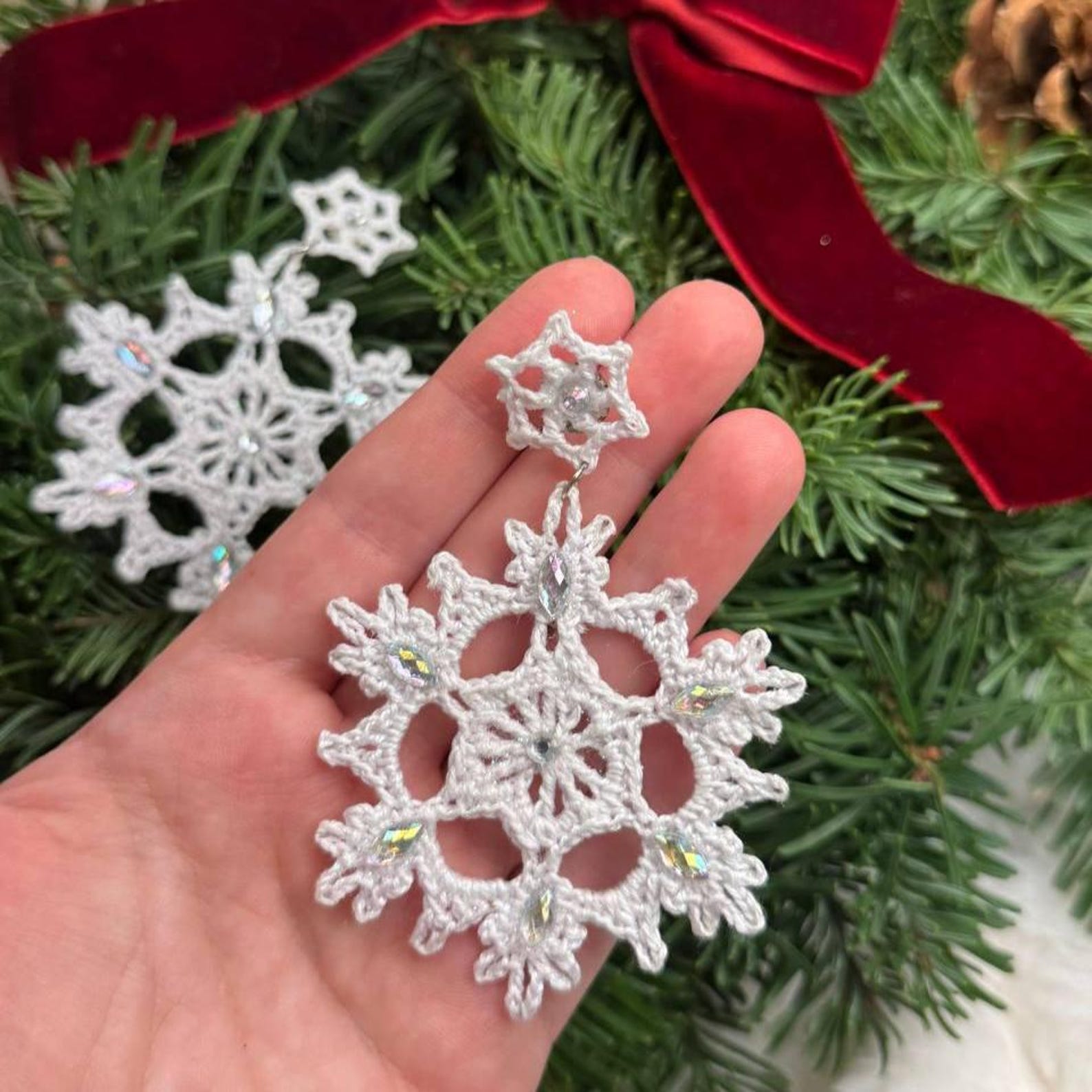 CROCHET PATTERN Christmas Snowflake Earrings PDF Tutorial: Diy Digital ...