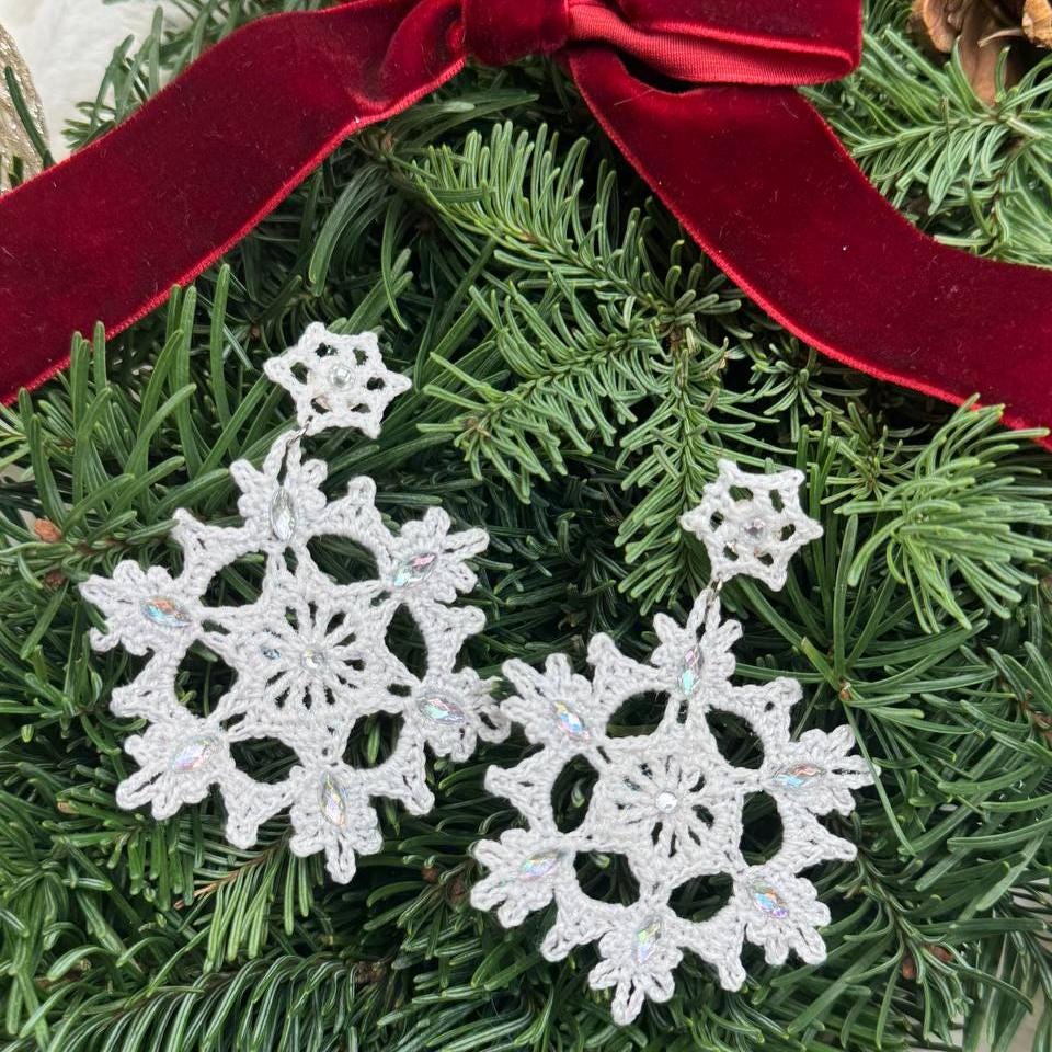 CROCHET PATTERN Christmas Snowflake Earrings PDF Tutorial: Diy Digital ...