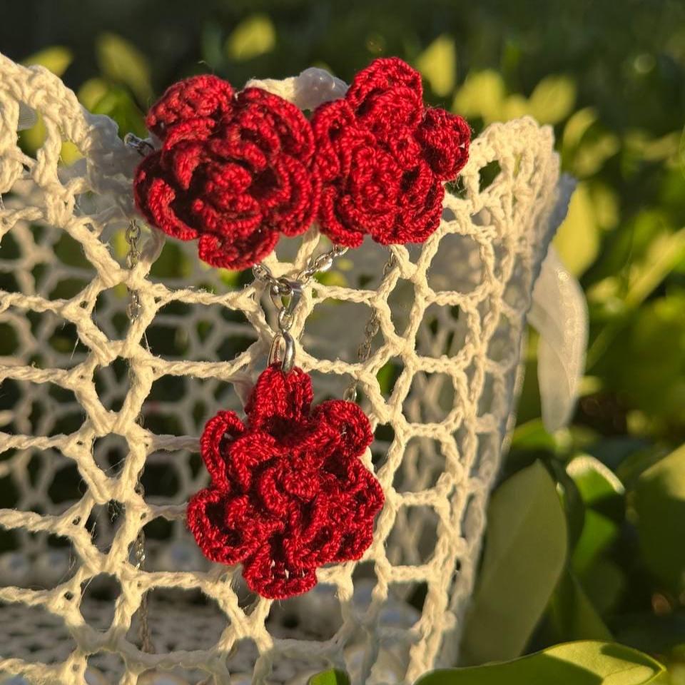 Mini Crochet Rose Earrings and Pendant PDF Tutorial: DIY Guide Jewelry ...