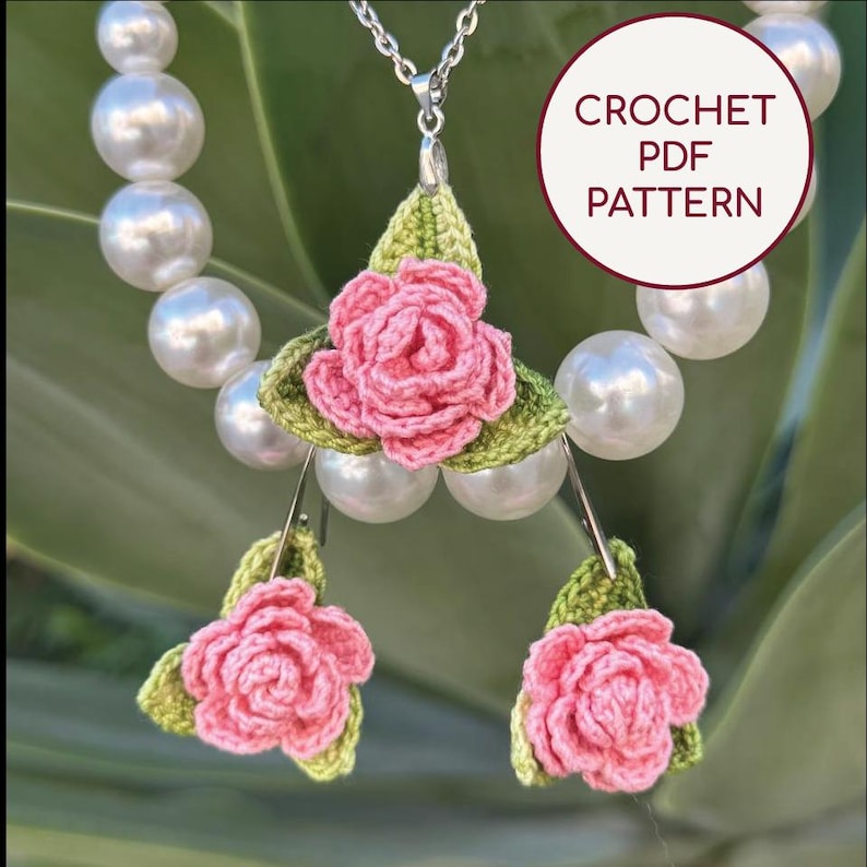 Mini Crochet Rose Earrings and Pendant PDF Tutorial: DIY Guide Jewelry ...