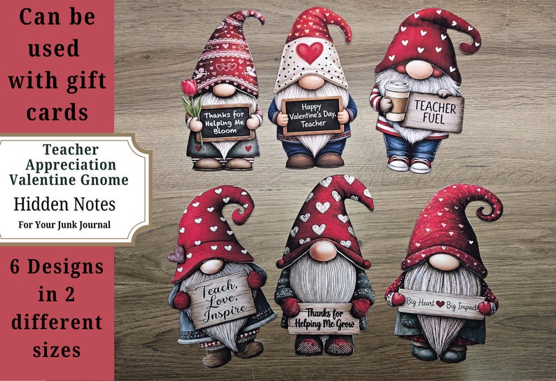 Teacher Valentine Gnome Printables | Hidden Notes, Gift Card Holders ...