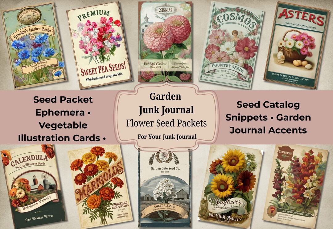 Digital Flower Seed Packets, Vintage Gardening Junk Journal Papers ...