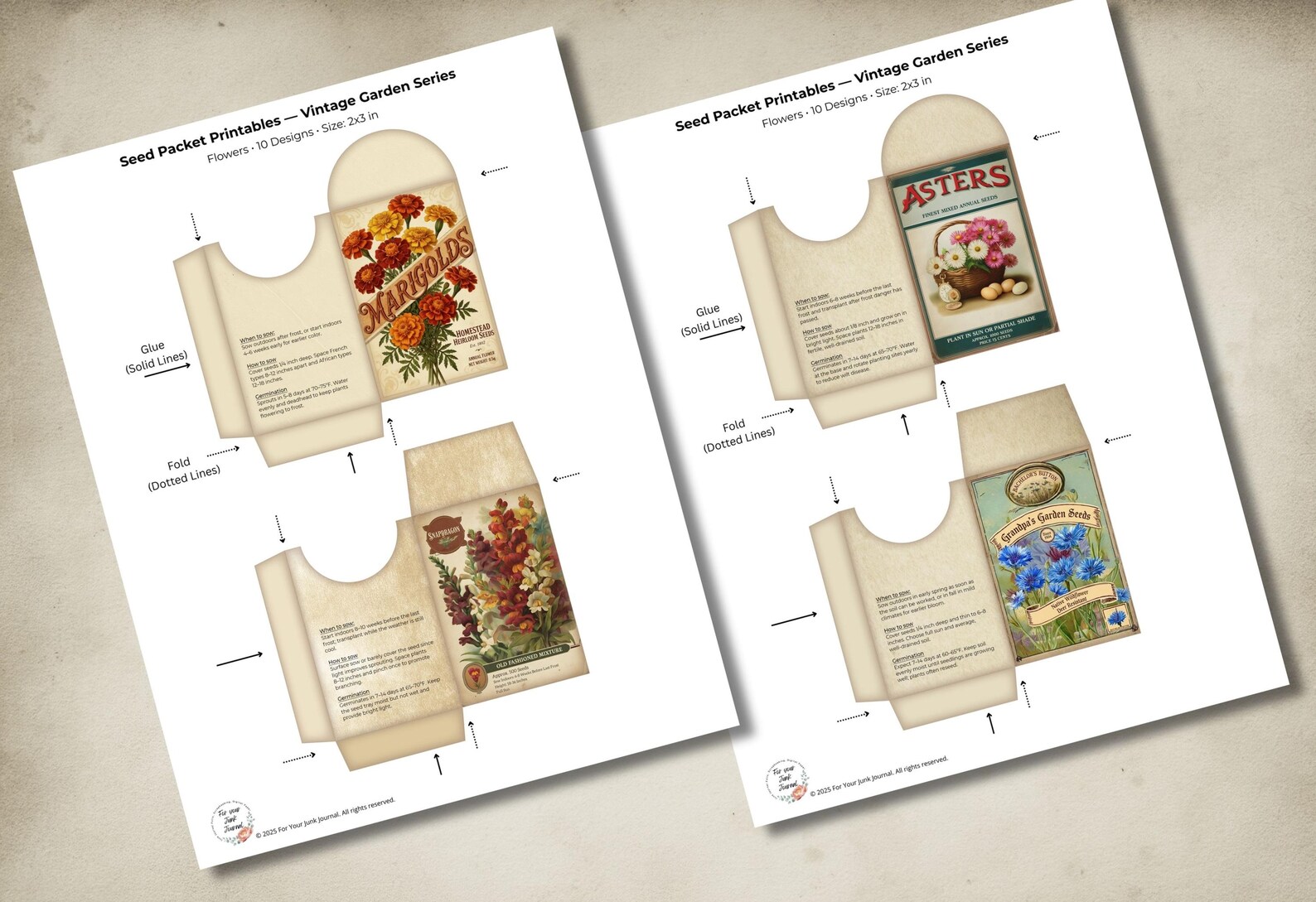 Digital Flower Seed Packets, Vintage Gardening Junk Journal Papers ...