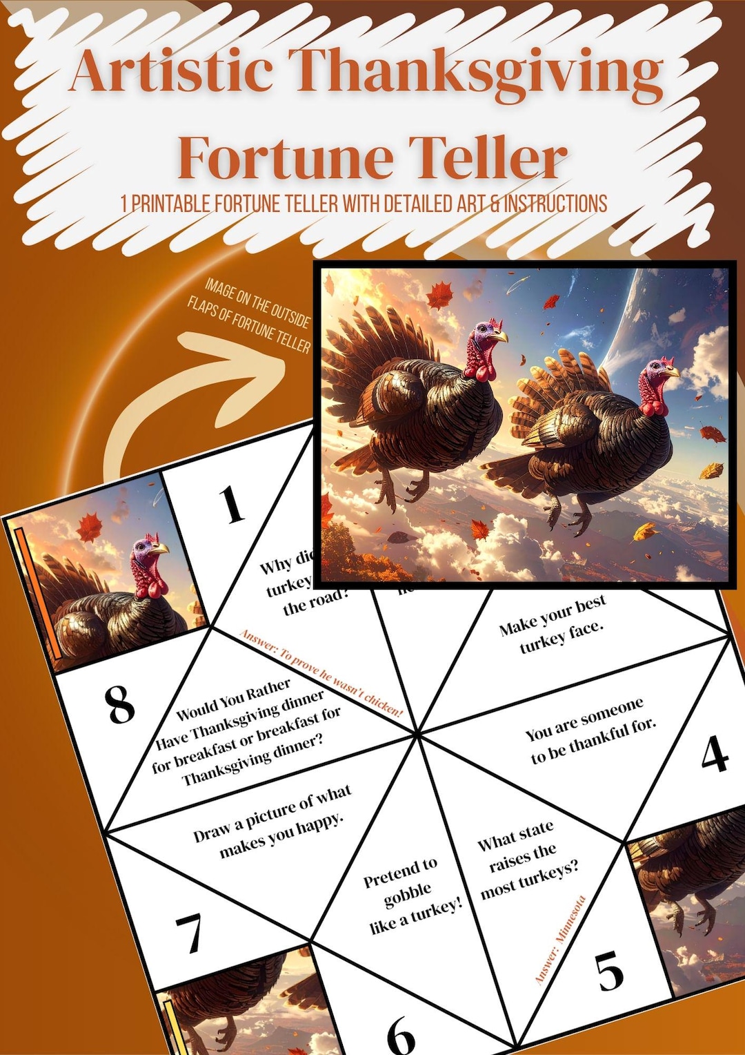 Thanksgiving Cootie Catcher | Kids Printable Fortune Teller (PDF) - Etsy