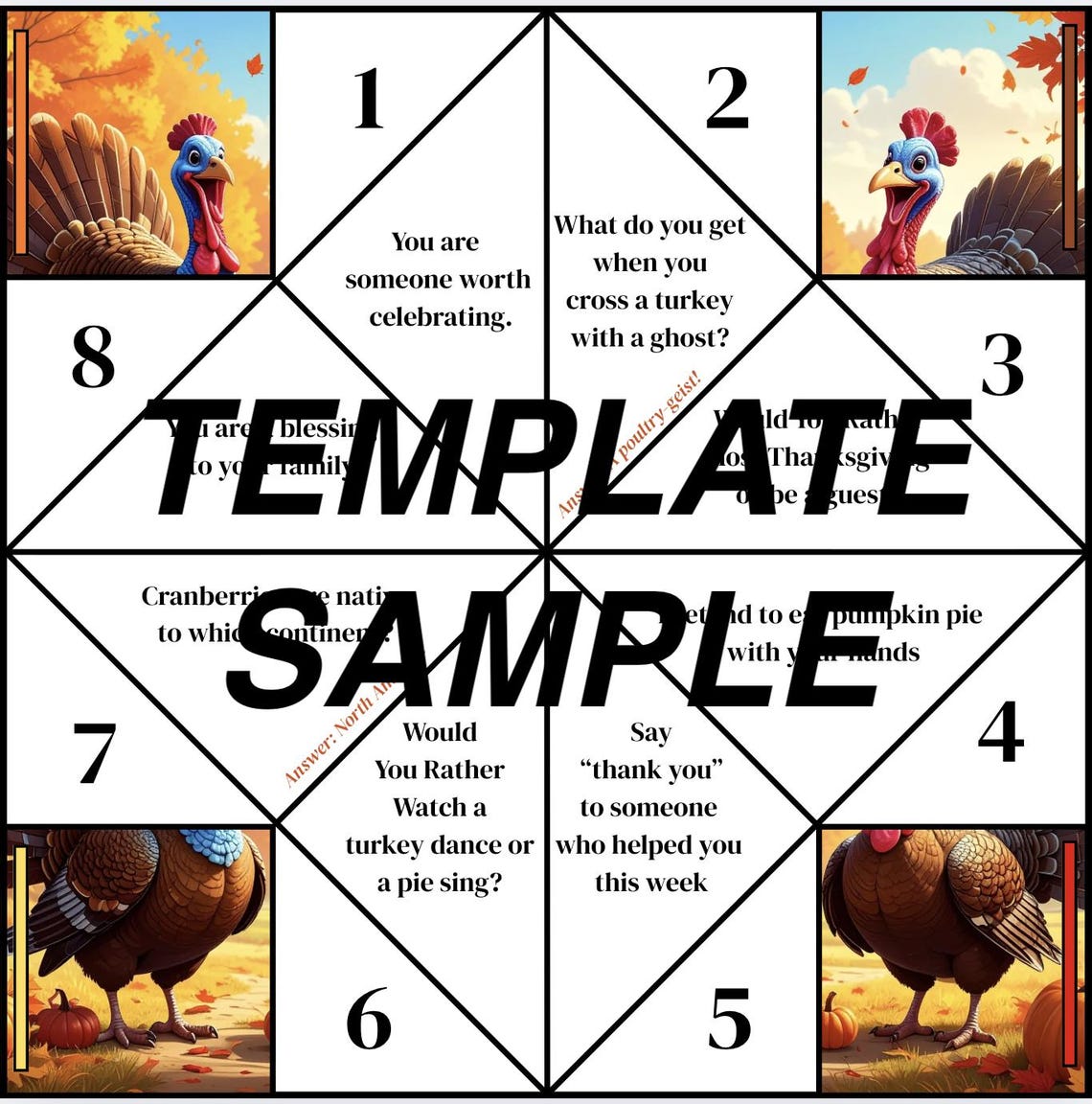 Thanksgiving Fortune Teller | Jokes & Prompts Game (printable) - Etsy