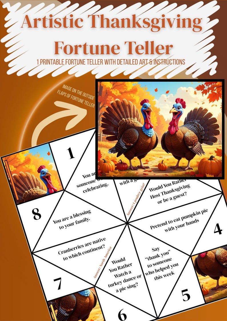 Thanksgiving Fortune Teller | Jokes & Prompts Game (printable) - Etsy
