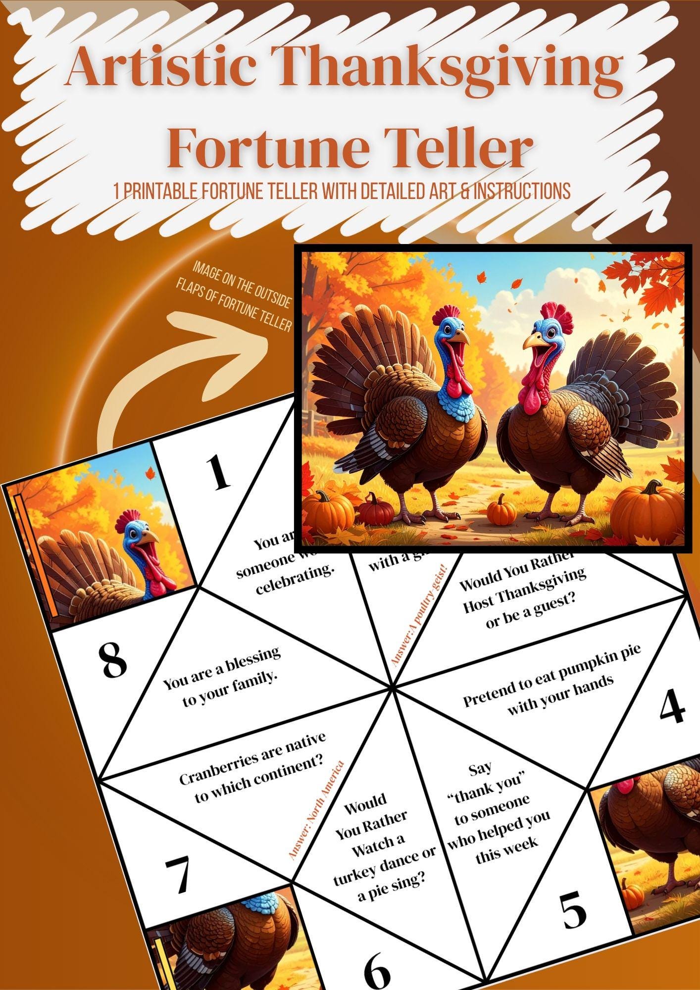 Thanksgiving Fortune Teller | Jokes & Prompts Game (printable) - Etsy
