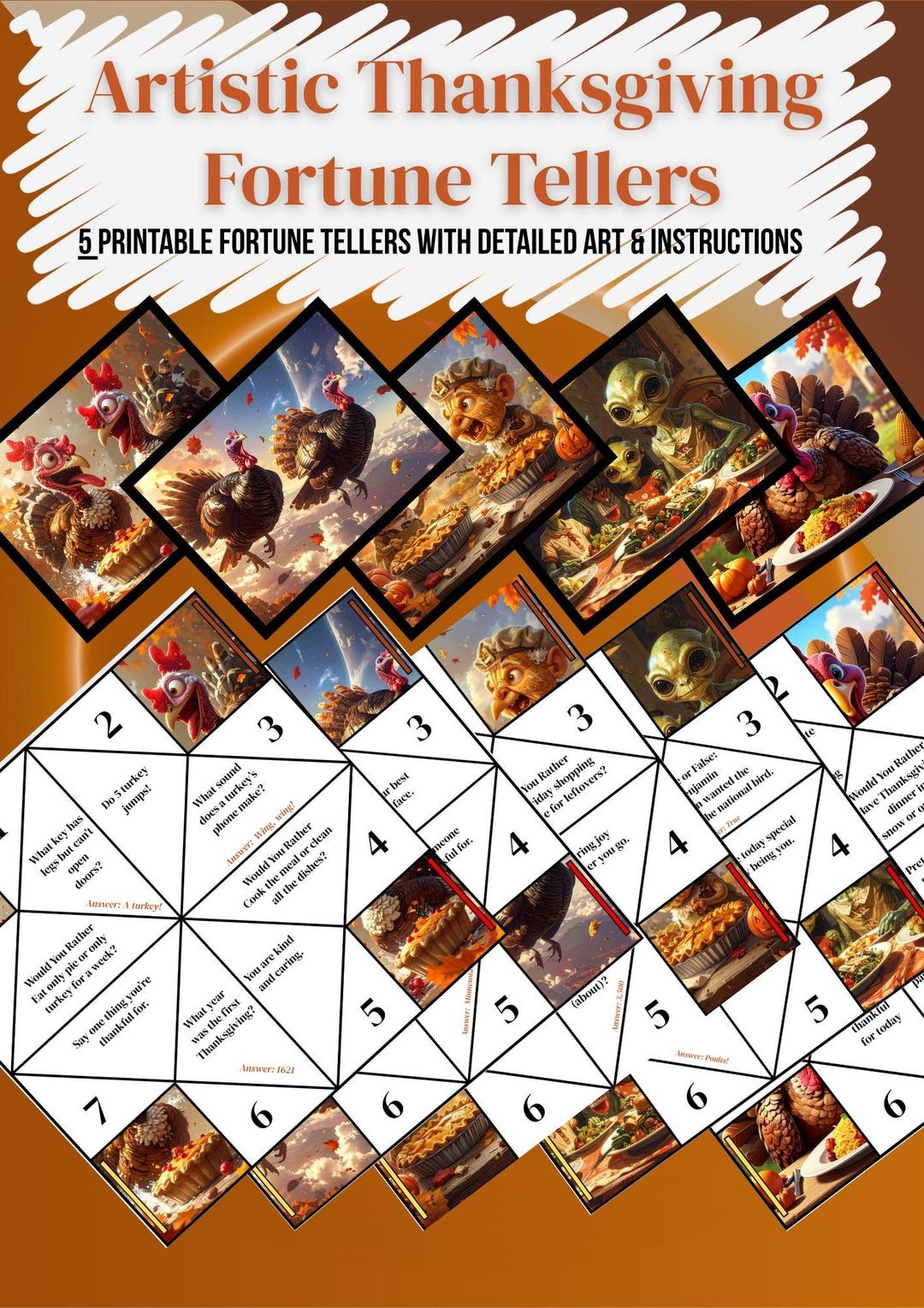 Thanksgiving Fortune Tellers • Printable Game, Jokes & Trivia (PDF) - Etsy
