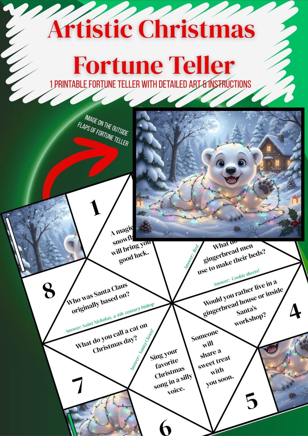 Printable Christmas Cootie Catcher | Single Sheet Holiday Game ...