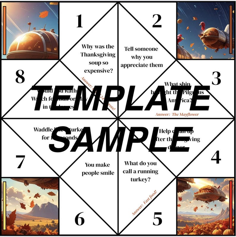 Thanksgiving Fortune Teller Printable – Kids' Joke & Gratitude Game ...