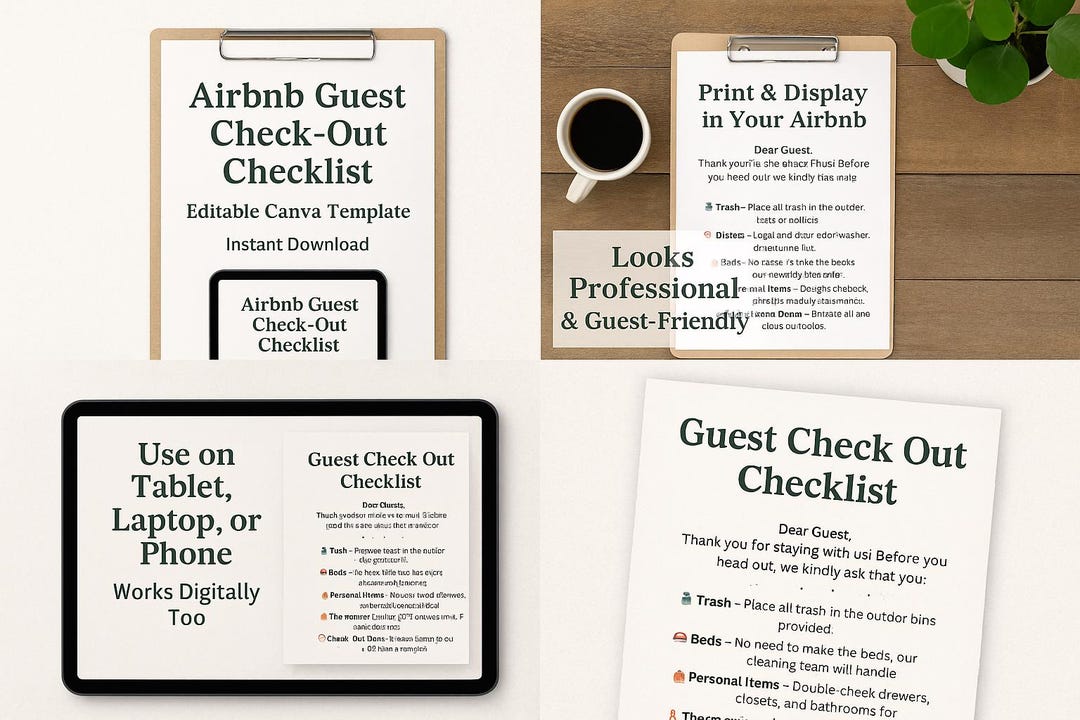 Airbnb Guest Check-out Checklist / Vacation Rental Host Printable ...