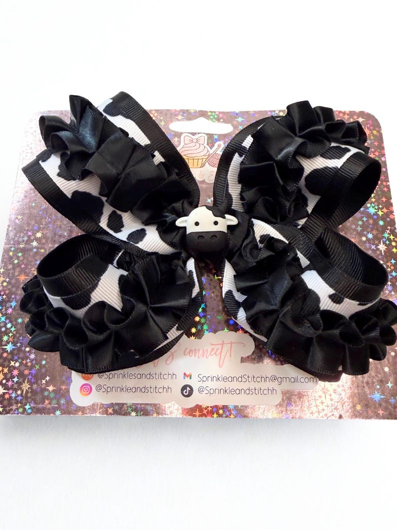 Cow Print Hair Bow With Cow Center | Farm Animal Bow | Girls Hair ...