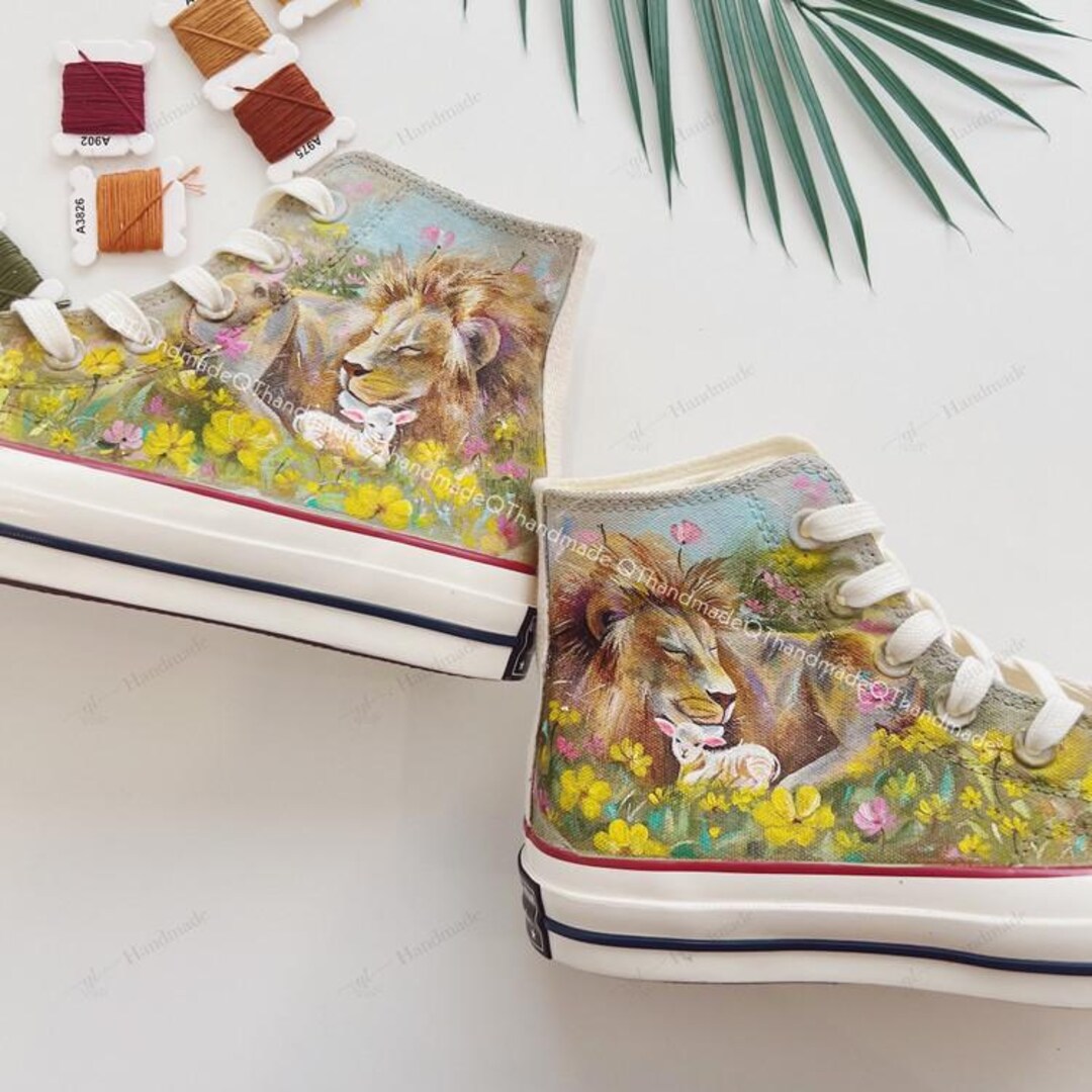 The Lion and the Lamb Hand-painted Converse High Top - Etsy Canada