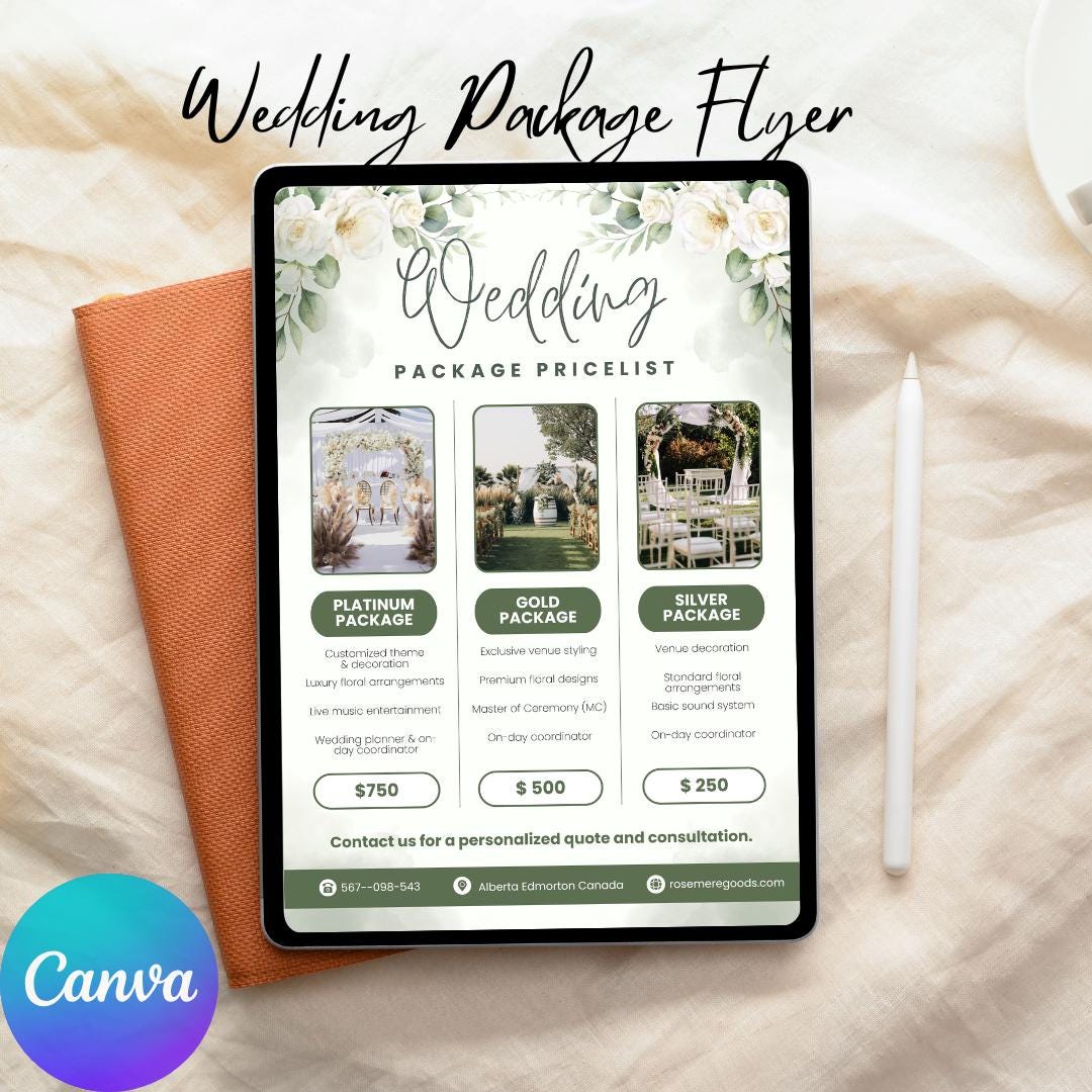 Editable Green Modern Elegant Wedding Package Flyer | Canva Wedding ...