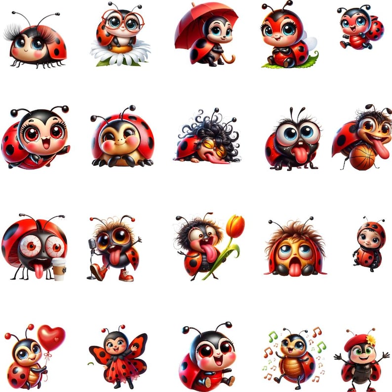 Funny Ladybug Clipart Bundle, Kawaii Bug PNG (digital Download - Etsy