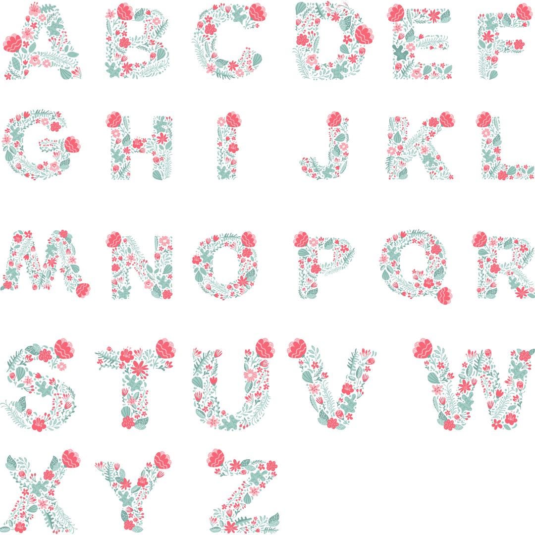 Floral Alphabet PNG Bundle, Pastel ABC Letters Clipart, Sublimation ...