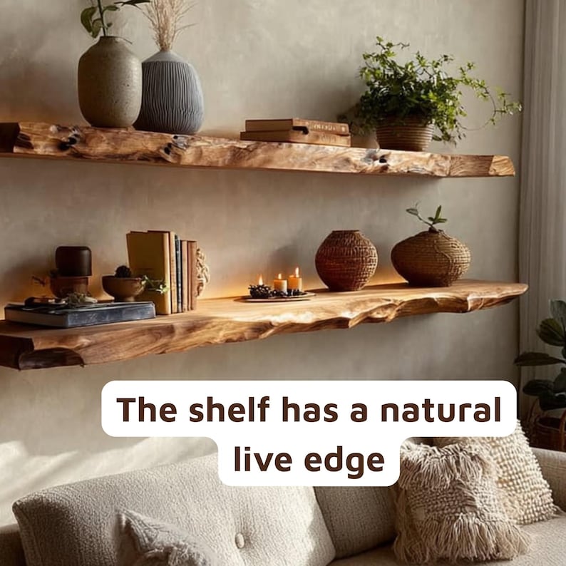 Live Edge Long Floating Shelf – Rustic Wood Wall Shelf, Farmhouse Wall ...