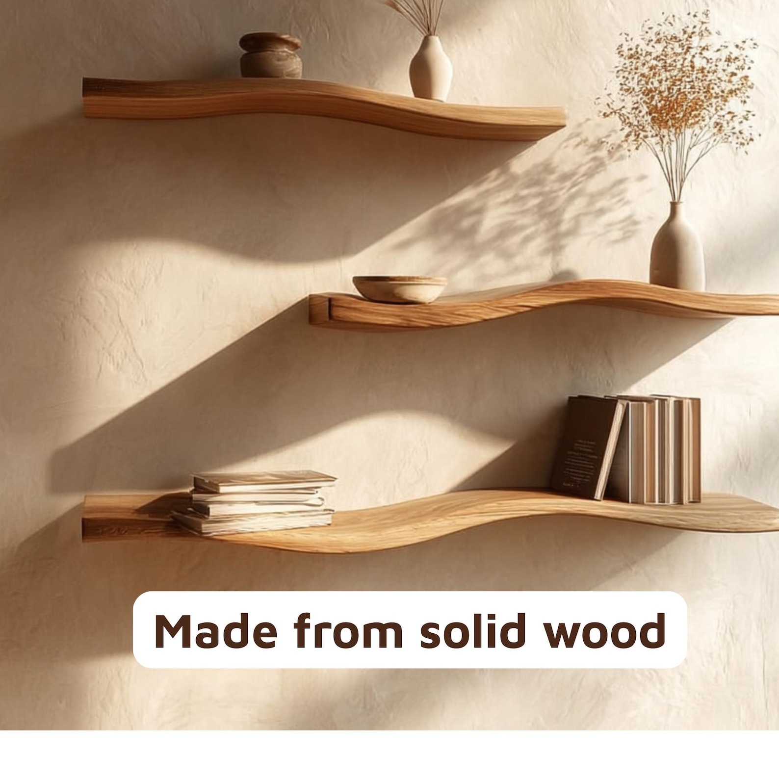 Handmade Live Edge Curved Wall Shelf: Wavy Floating Suar Wood Wall ...