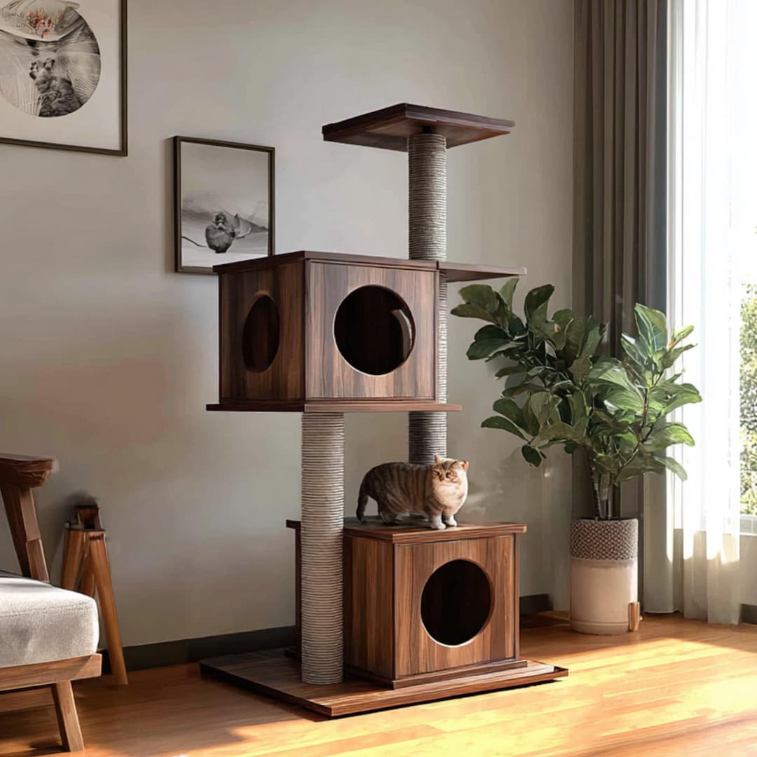 Wooden Cat Tree Shelf – Handcrafted Solid Wood Cat Furniture, Cat Wall ...