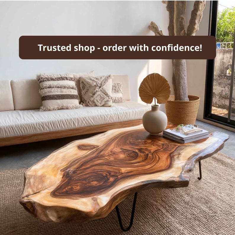Live Edge Coffee Table, Rustic Solid Wood Table for Natural Farmhouse ...