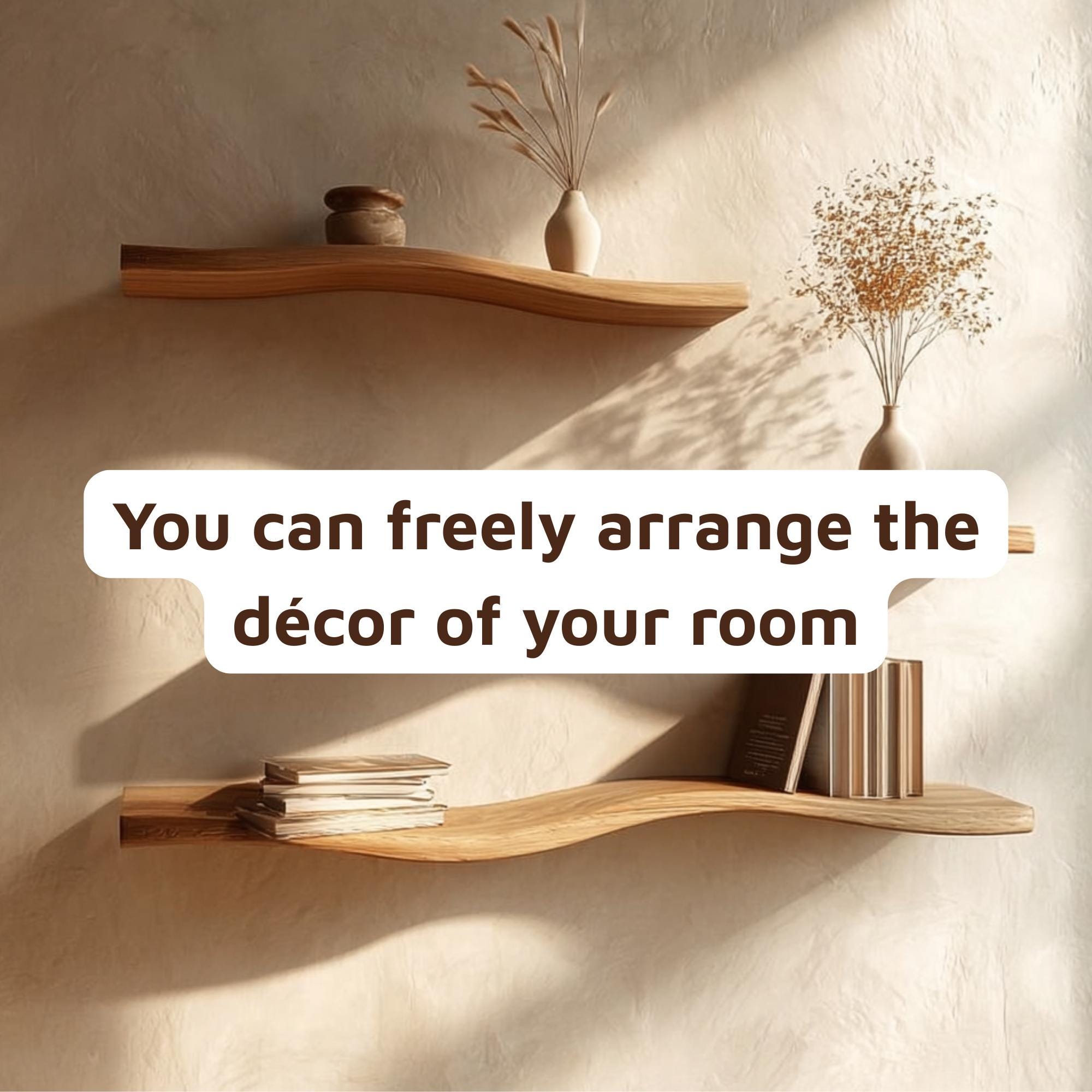 Handmade Live Edge Curved Wall Shelf: Wavy Floating Suar Wood Wall ...