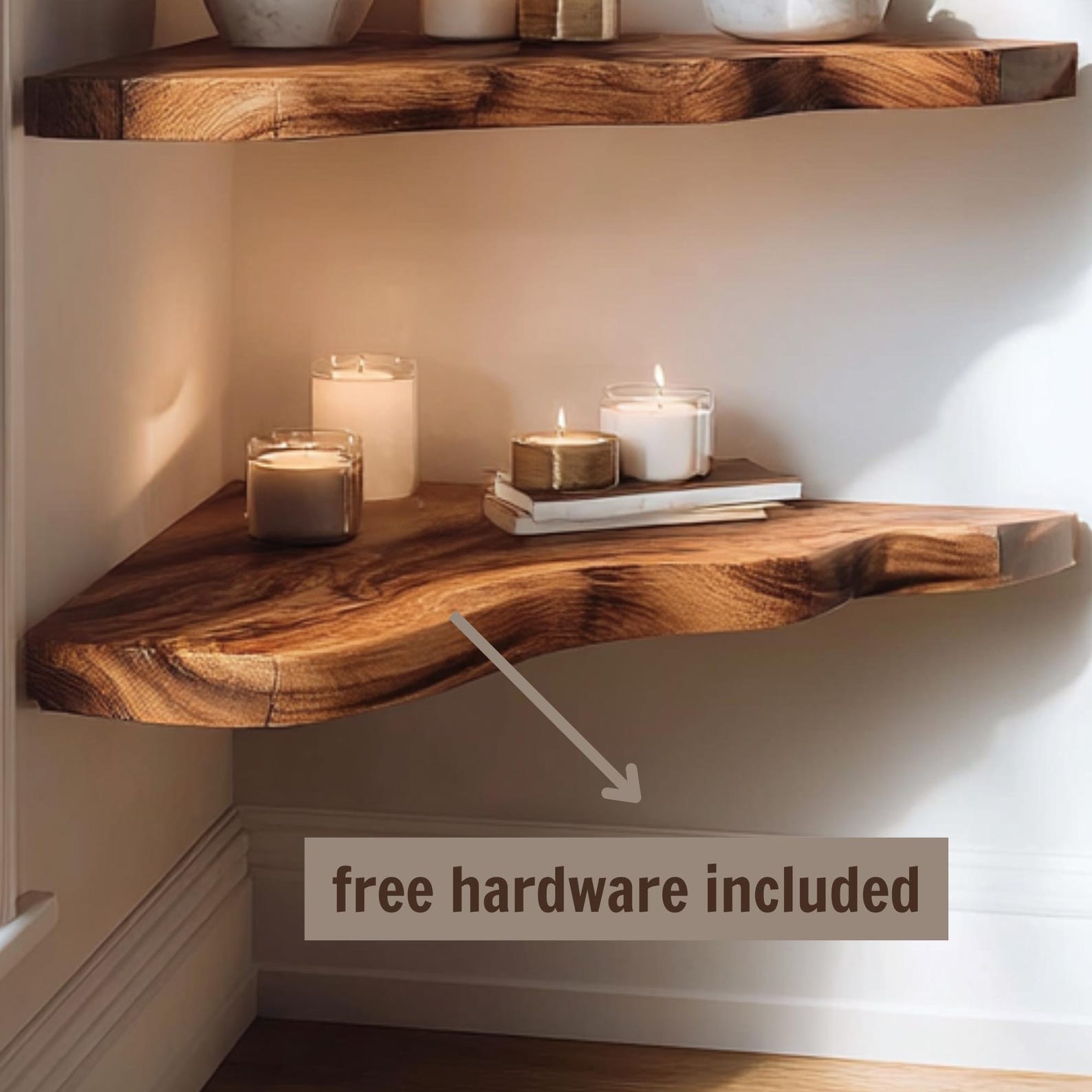 Wooden Live Edge Corner Shelves, Floating Wall Shelf Corner Rustic - Etsy