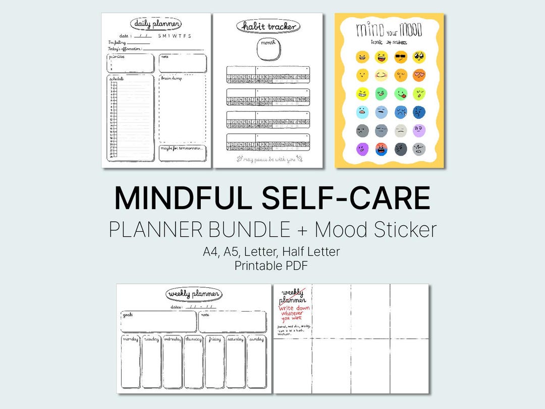 Mindful Planner Bundle: Daily, Weekly, Habit Tracker + Mood Sticker ...
