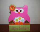 Items similar to Happy Birthday block sign and matching owl Birthday ...