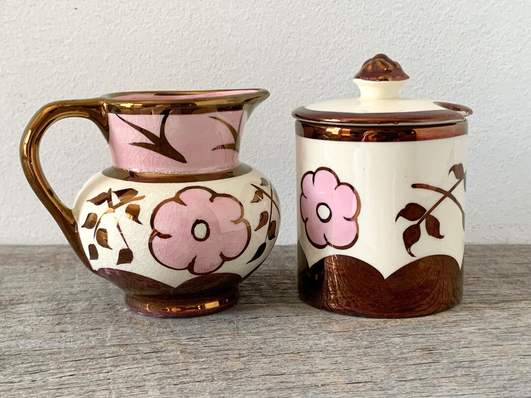 Pink English Luster Ware Creamer and Jam Jar - Etsy