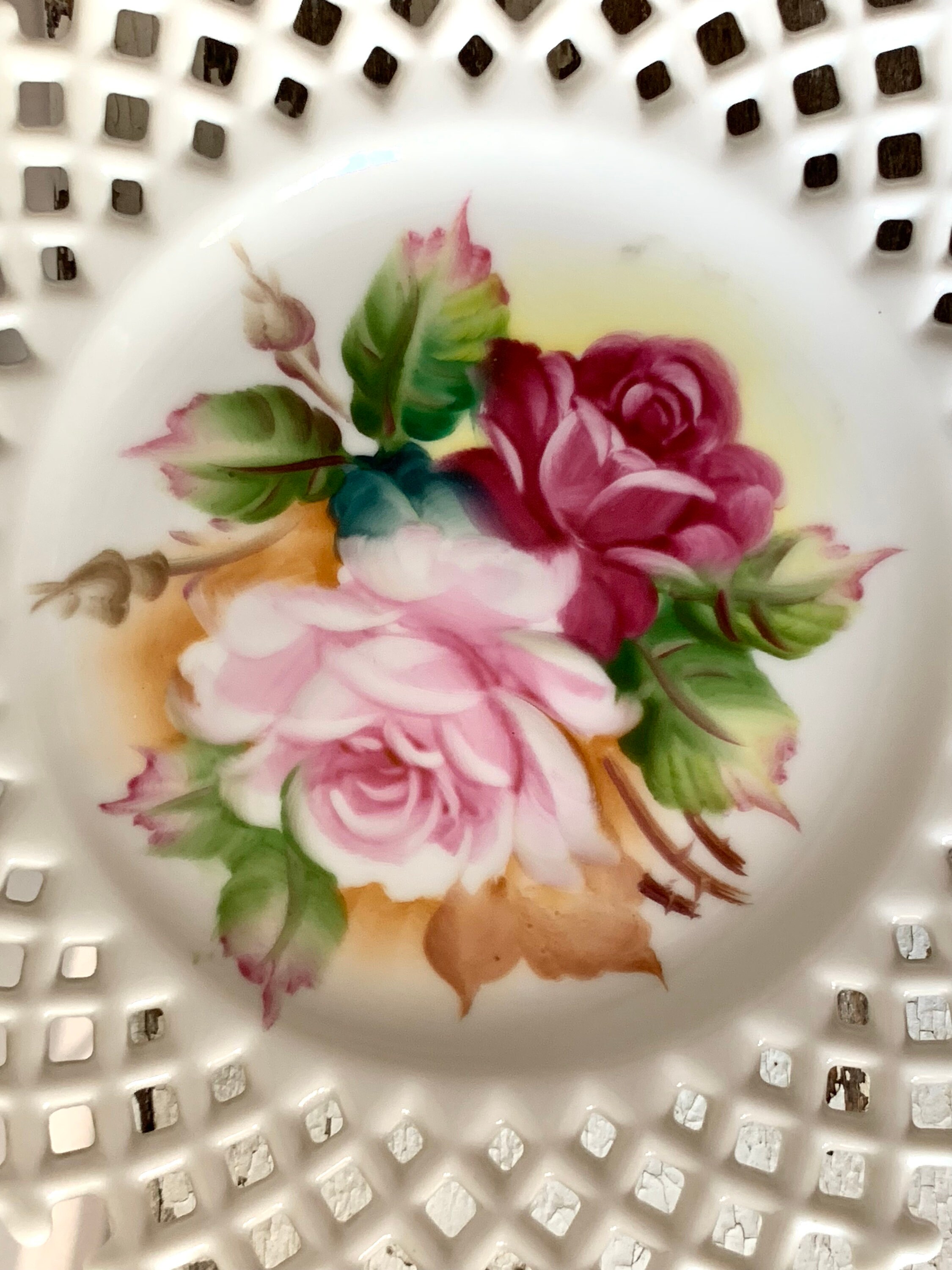 Hand Painted Lefton China Plate-basket Weave With Roses - Etsy