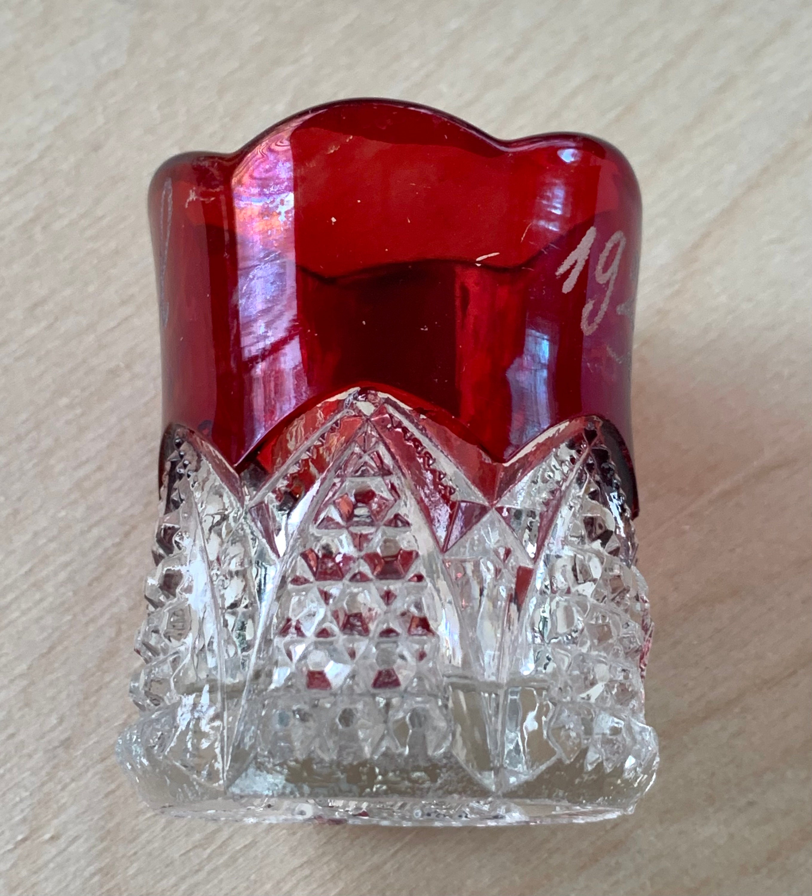 Vintage Ruby Red Cut Glass Souvenir Toothpick Holder/shot Glass 1928 ...