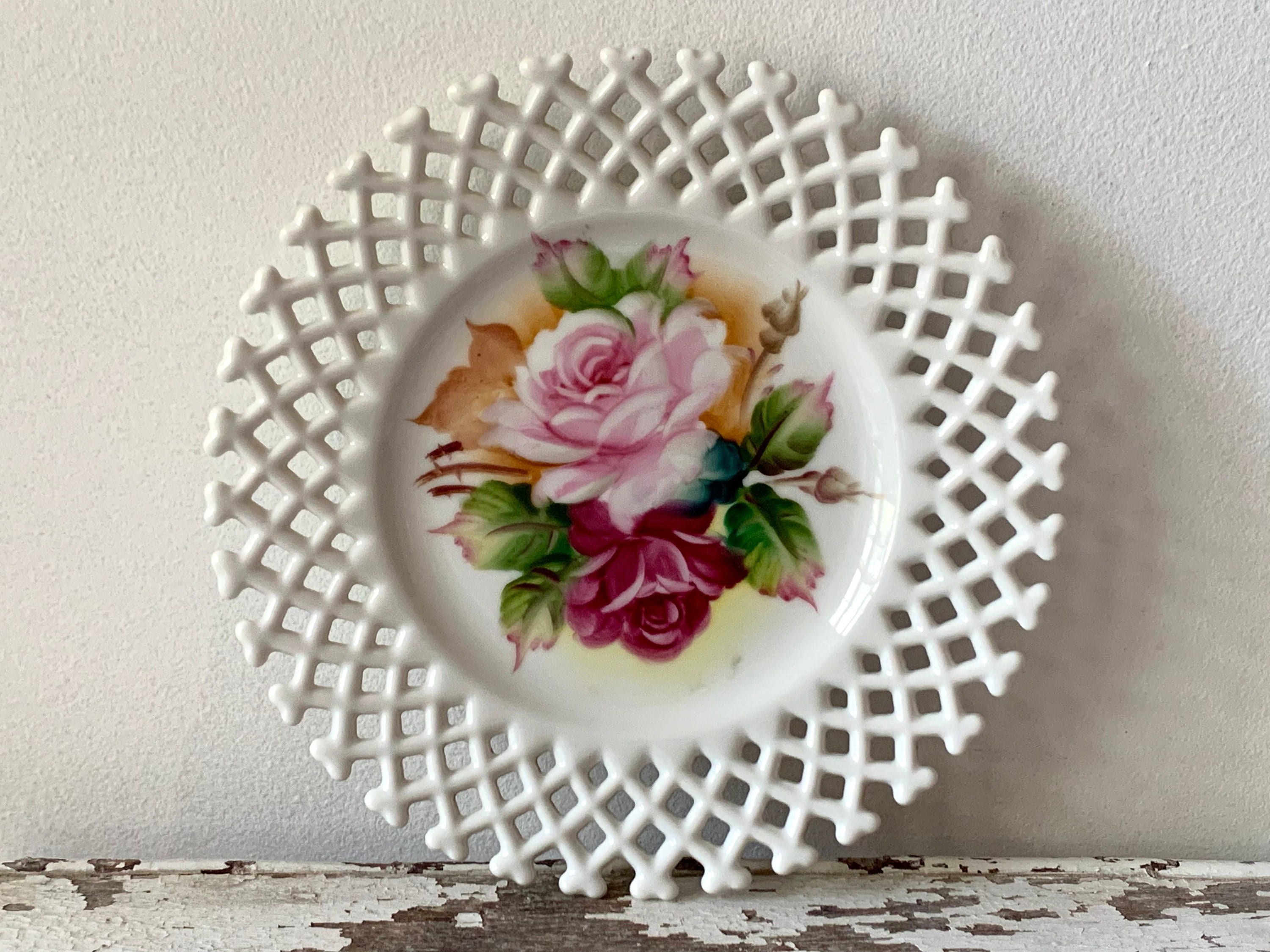 Hand Painted Lefton China Plate-basket Weave With Roses - Etsy