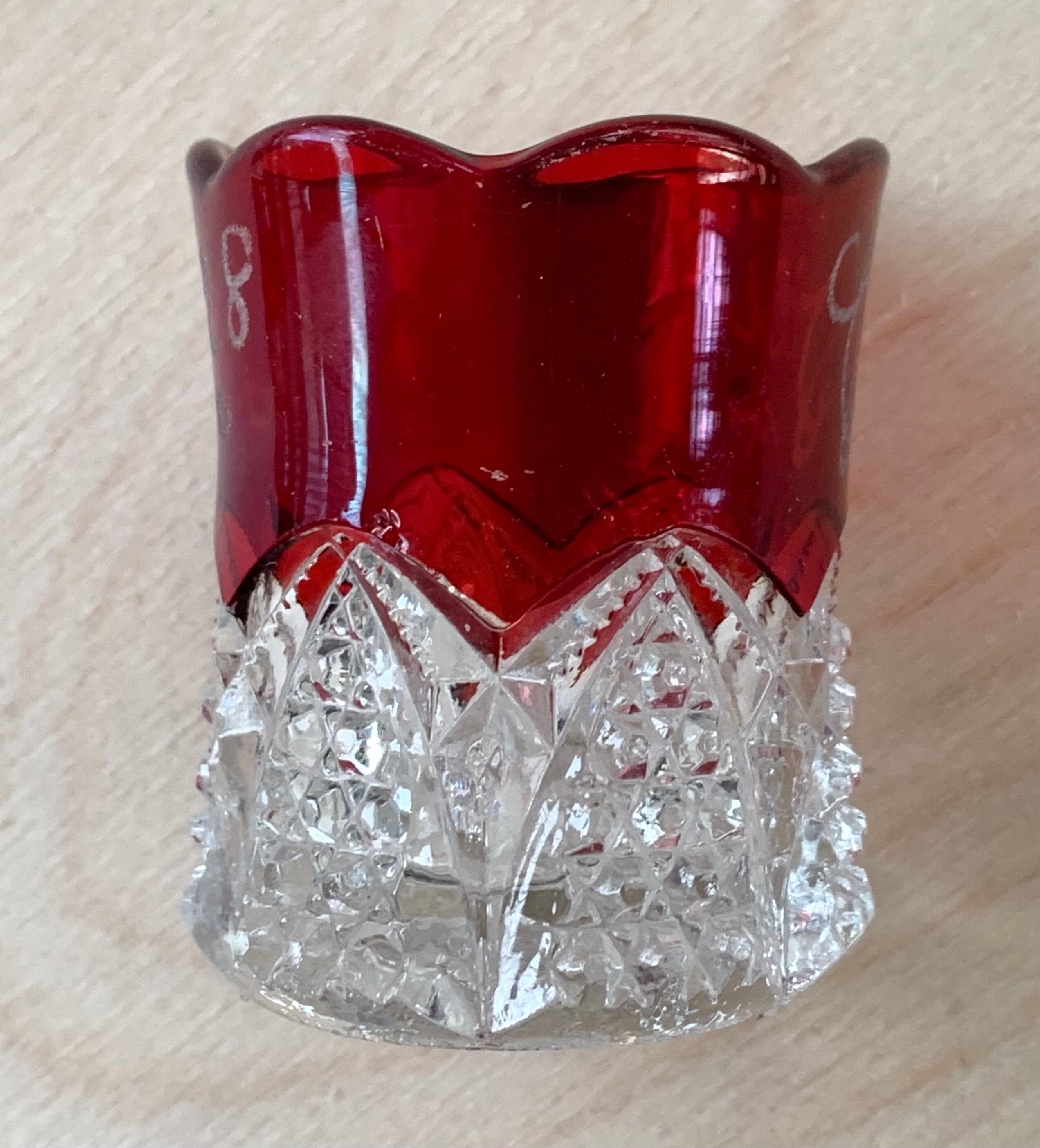 Vintage Ruby Red Cut Glass Souvenir Toothpick Holder/shot Glass 1928 ...