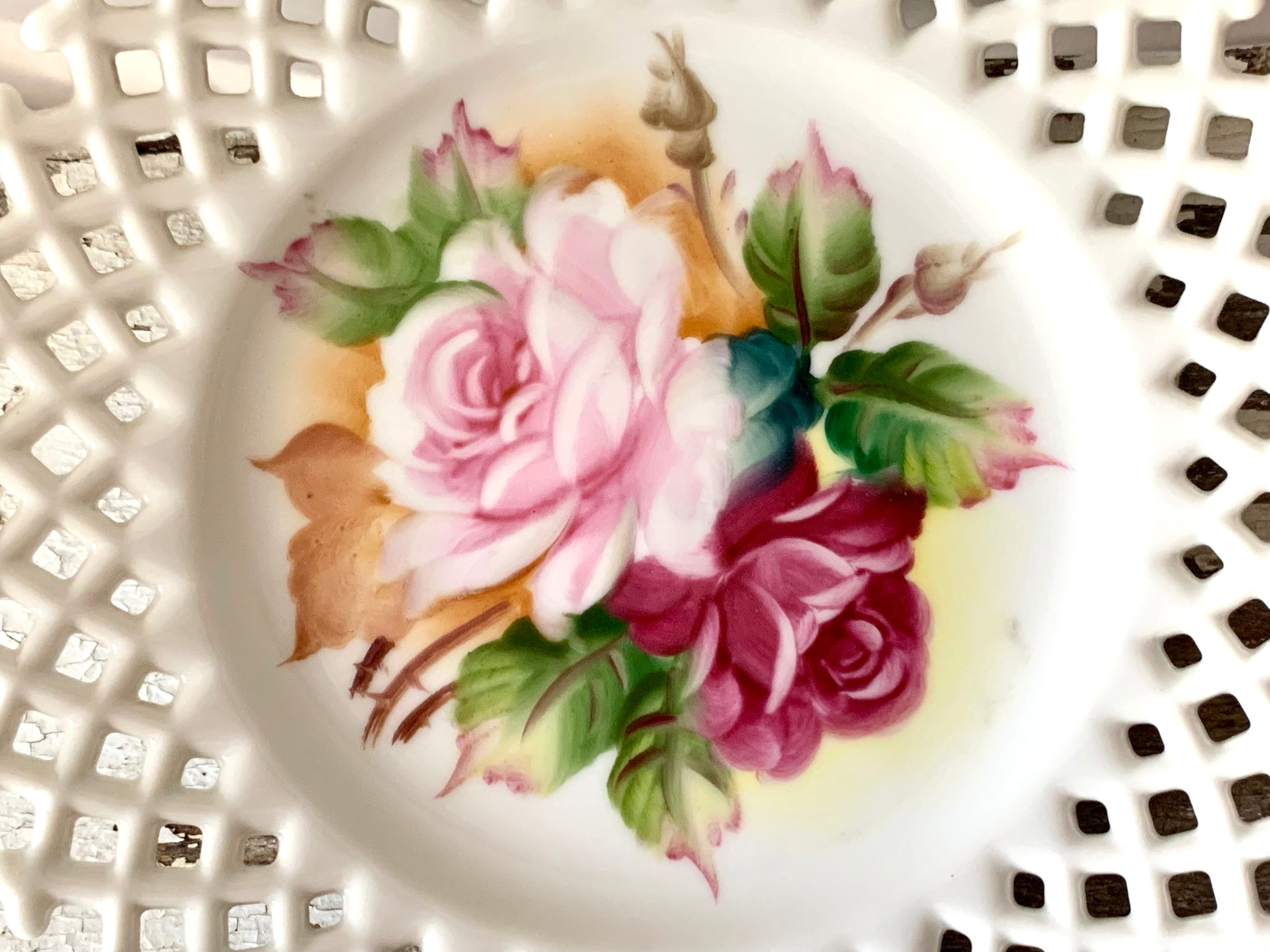 Hand Painted Lefton China Plate-basket Weave With Roses - Etsy